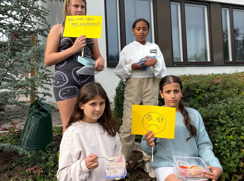 Elever demonstrerar mot skolmaten – tar med sig lunchlåda | Mitt i
